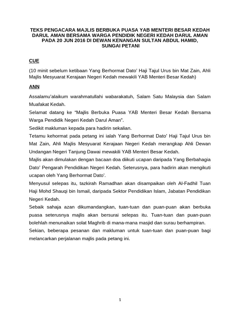 Majlis Buka Puasa Yab MB Kedah | PDF