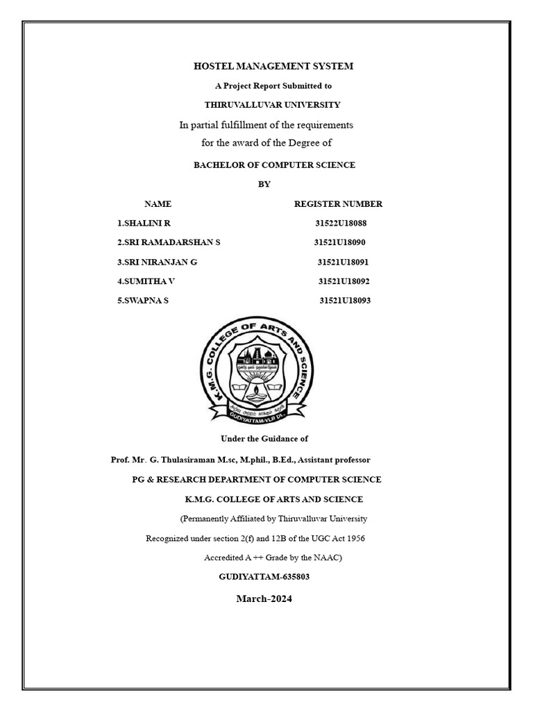 Hostel Management System Project Report | PDF | World Wide Web ...