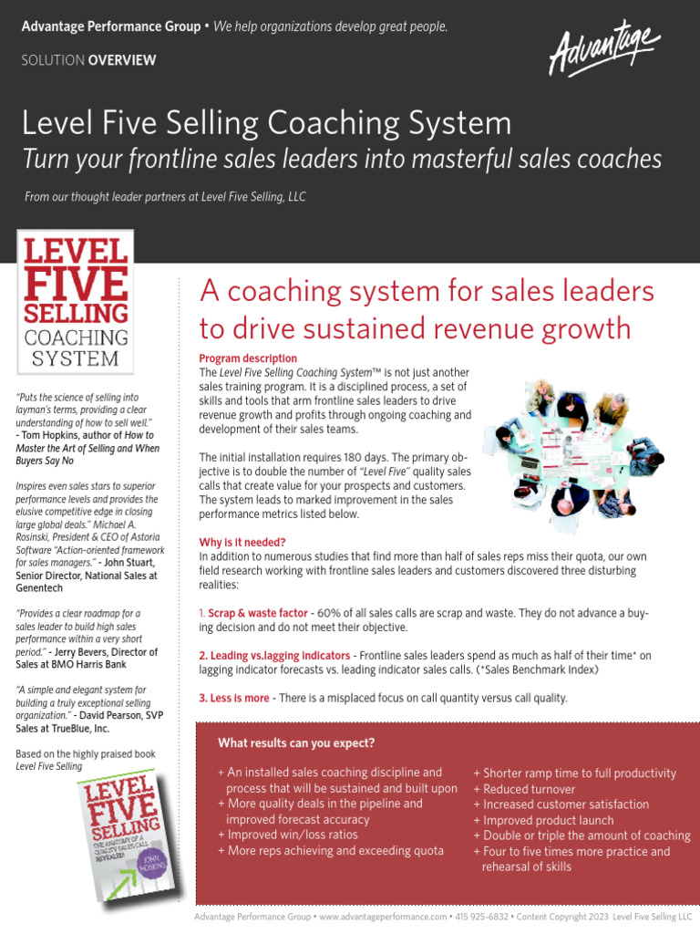 Level Five Selling Coaching System | PDF | Sales | Business