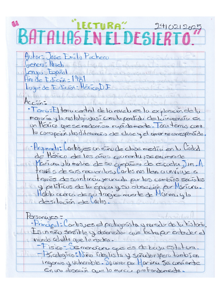 Actividad de Lectura Del Libro - Batalla en El Desierto - Alexander ...