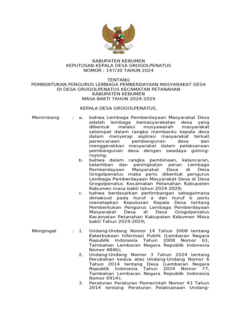 SK No 30 LPMD Masa Bakti 2024 - 2029 TGL 29 Juli 2024 | PDF