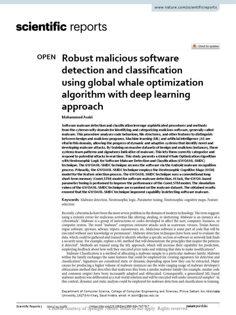 Robust Malicious Software Detection And Classifica Pdf Malware Computing