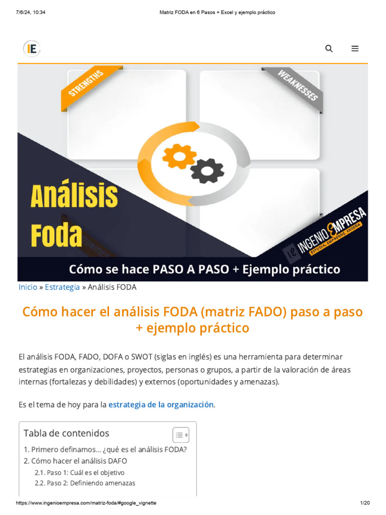 Matriz FODA en 6 Pasos + Excel y Ejemplo Práctico | PDF | Análisis FODA ... Matriz FODA en 6 Pasos + Excel y Ejemplo Práctico | PDF | Análisis FODA ...