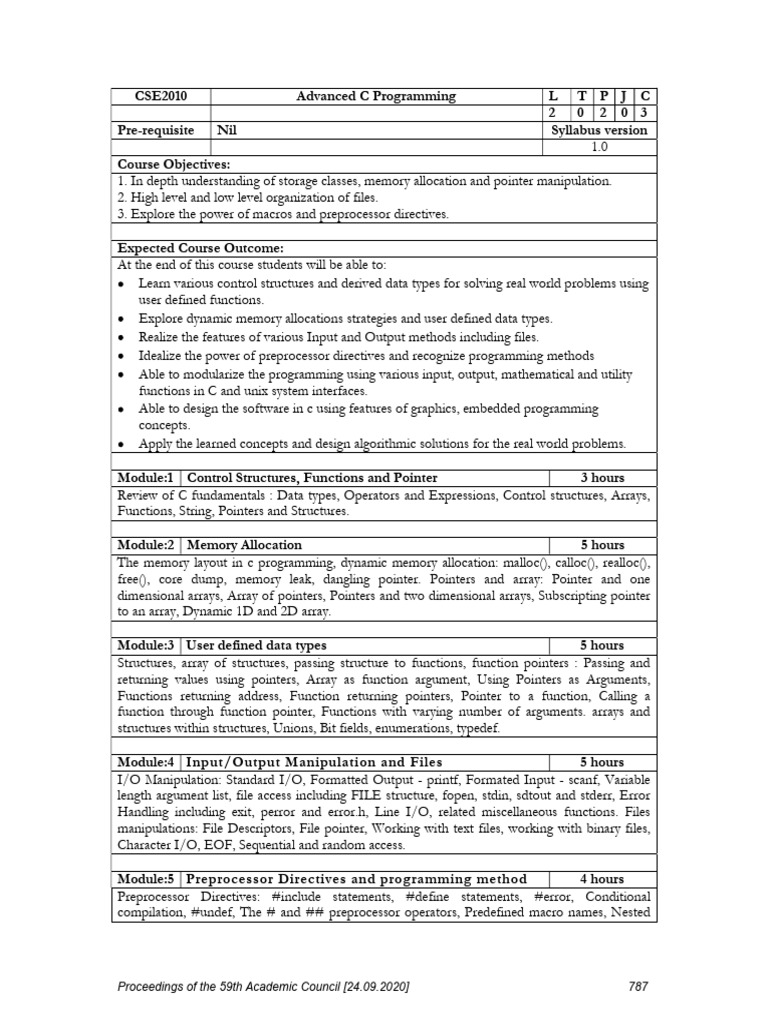 Advanced C Programming Course Syllabus | PDF | Pointer (Computer Programming) | Software Development