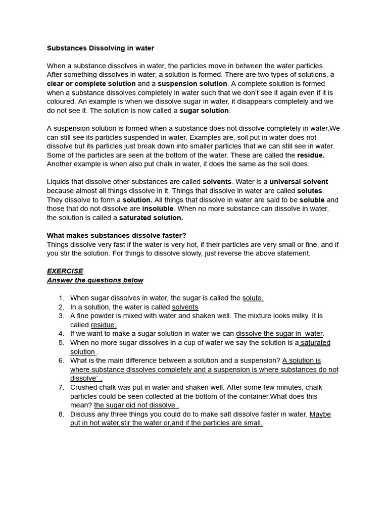 Substances Dissolving in Water | PDF | Solubility | Water