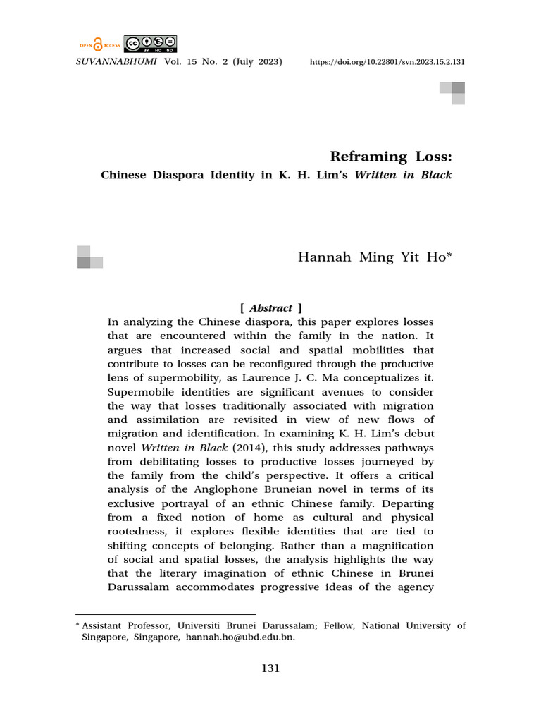 Reframing Loss - Chinese Diaspora Identity in K. H. Lim's Written in Black 2023 | PDF | Brunei ...