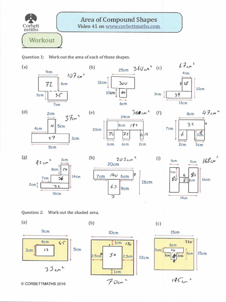 Area of Compound Shapes Answers 250215 131417 | PDF