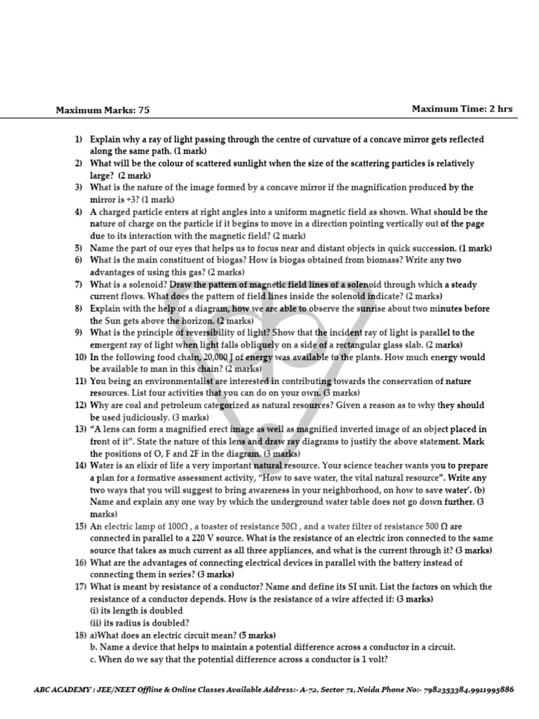 CLASS 10 PHYSICS PAPER | PDF | Voltage | Mirror