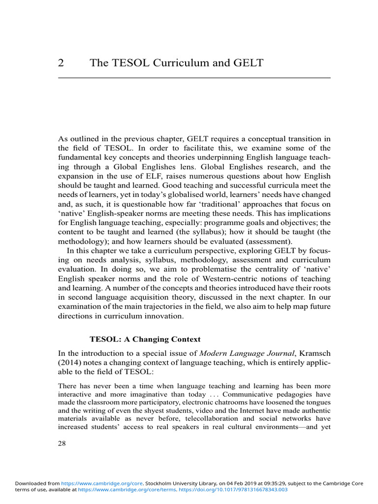 Tesol Chap 2 Cambridge | PDF | Curriculum | English As A Second Or ...