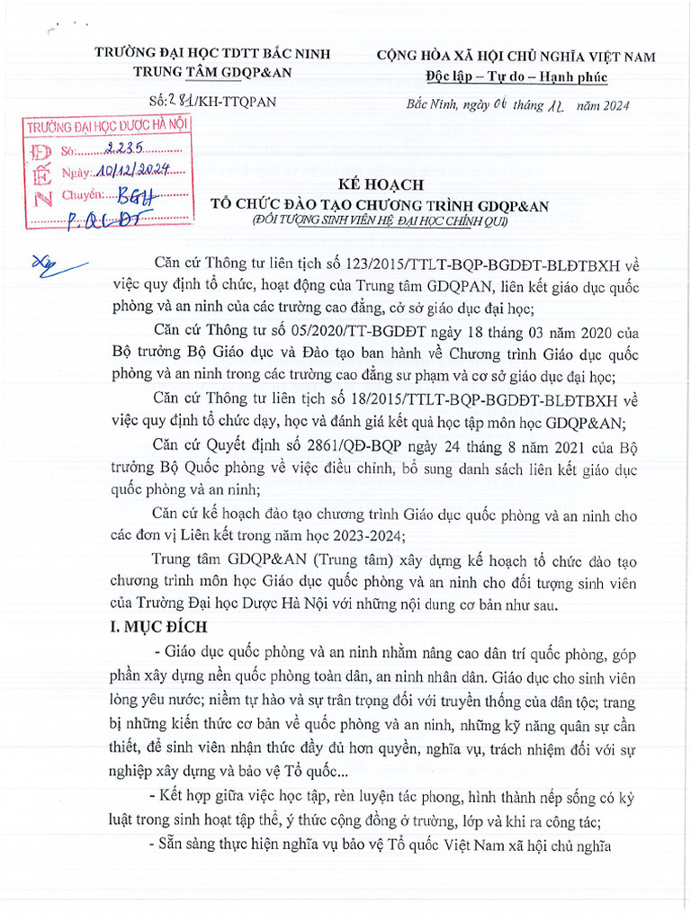 8. 2235 (281 Kh-ttqpan) Tổ Chức Đào Tạo Chương Trình Gdqpan | PDF