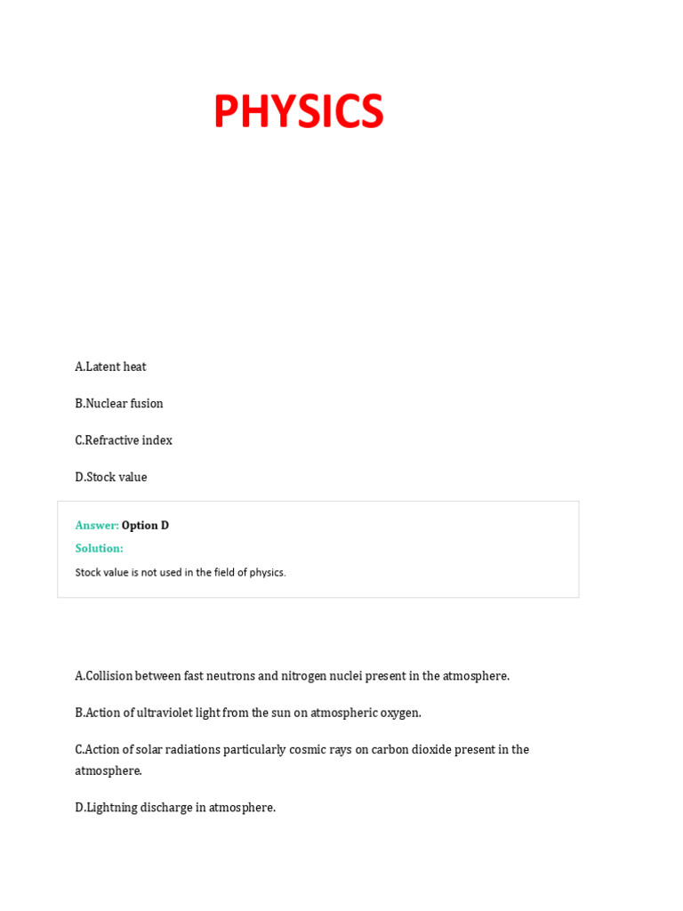 Key Physics Concepts and Questions | PDF | Atmosphere Of Earth | Pressure