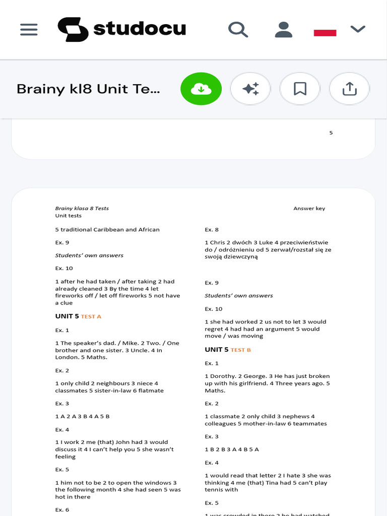 Brainy kl8 Unit Tests Answer Key - Unit Tests UNIT TESTS Answer Key ...