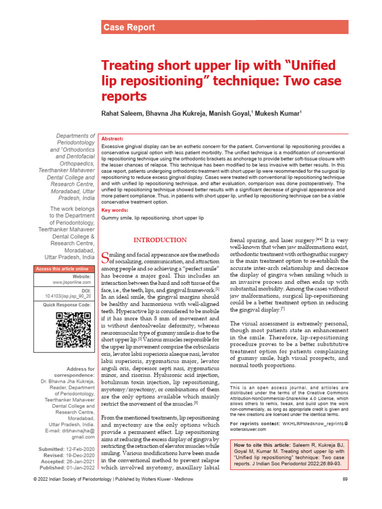 Treating Short Upper Lip With Unified Lip.18 | PDF | Periodontology ...