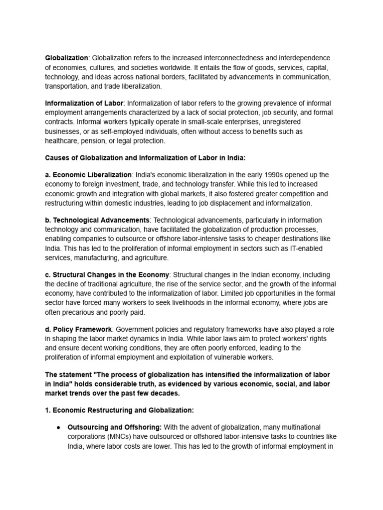 Globalization and Inforrmalization of Labour | PDF | Workforce | Social ...