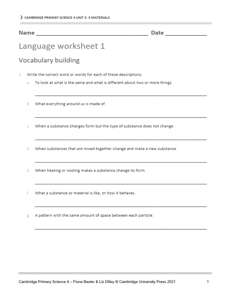 Language Worksheets - Unit 3 Answer Key | PDF | Freezing | Physical ...