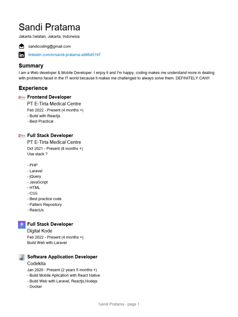 Resume Sandi Pratama | PDF