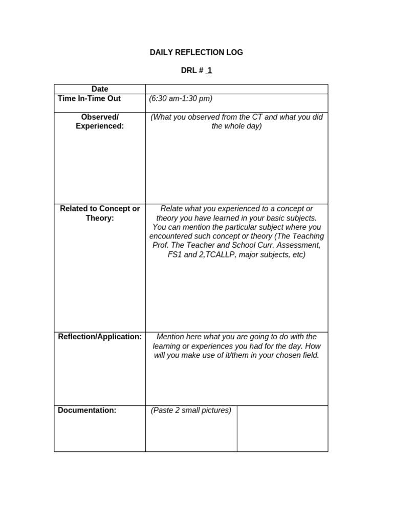 Template DAILY REFLECTION LOG | PDF