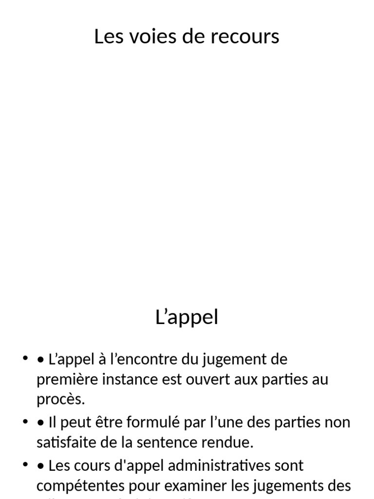 Voies de Recours Presentation | PDF | Tribunaux | Séparation des pouvoirs