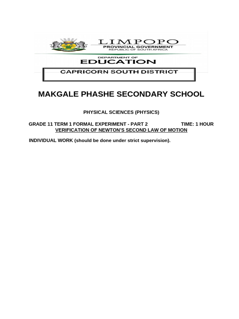 Physical Sciences Grade 11 Formal Experiment - Term 1 (Part 2) - 2021-1 ...