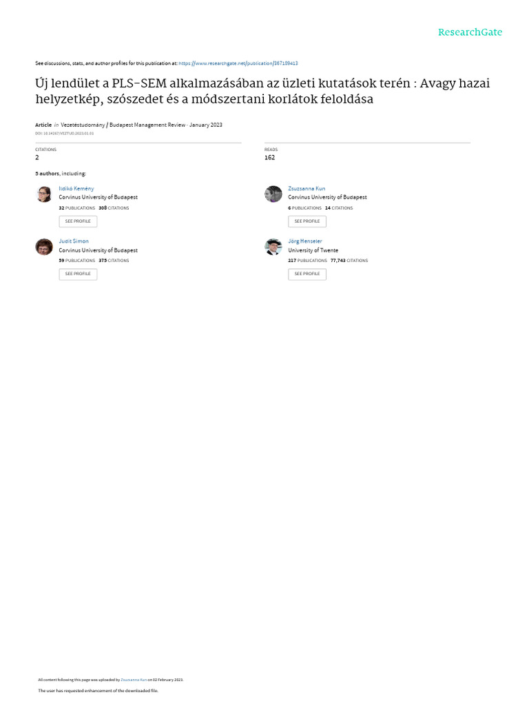 Uj Lendulet A PLS-SEM Alkalmazasaban Az Uzleti Kut | PDF