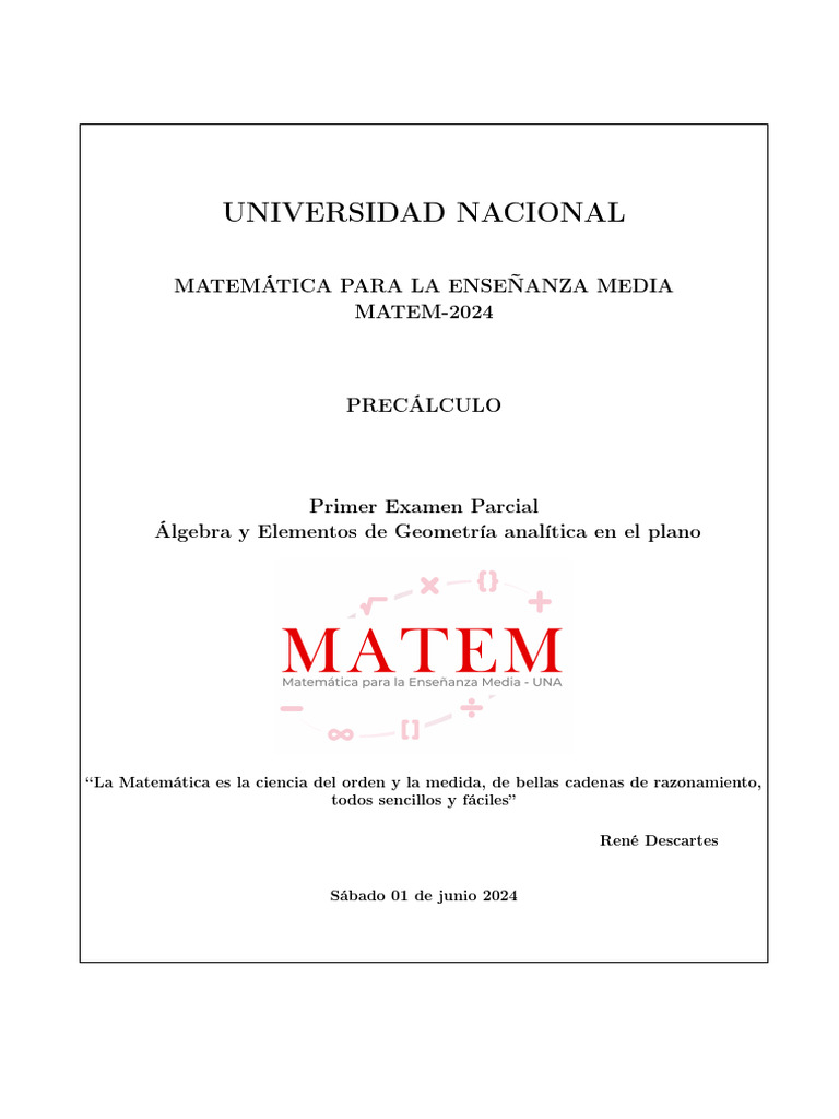 MATEM2024 Prec Lculo I Parcial | PDF | Álgebra | Matemáticas