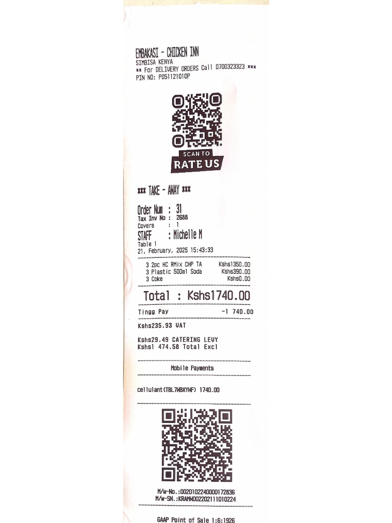 Chicken Inn Receipt | PDF