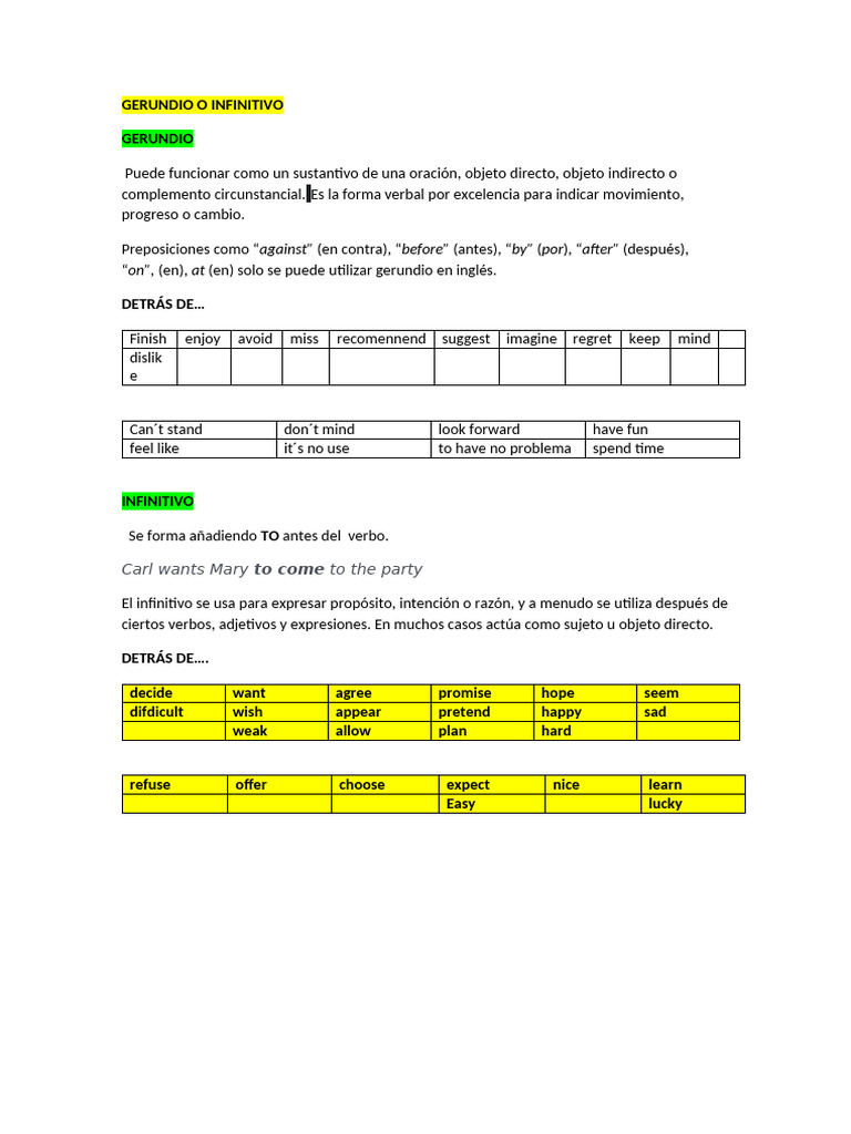 GERUNDIO O INFINITIVO | PDF
