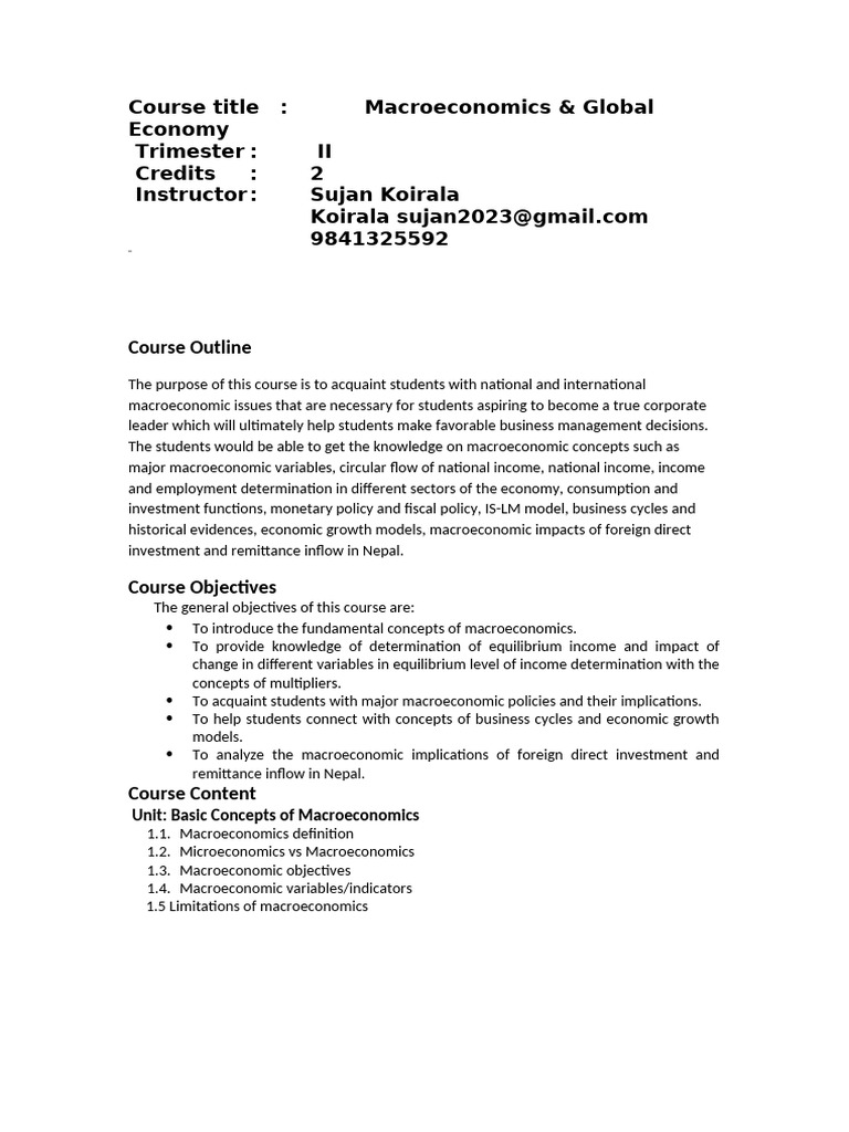 Macro Course Outline (1) (1) (1) | PDF | Macroeconomics | Fiscal Multiplier