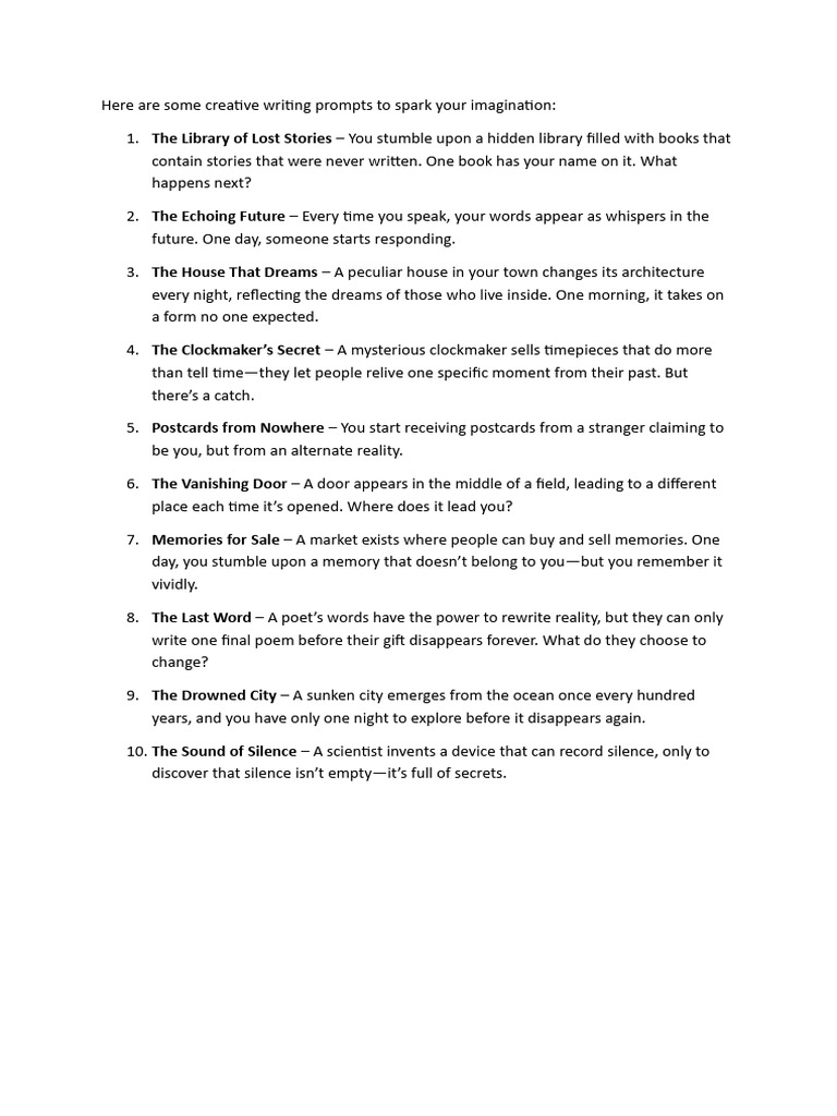 Here Are Some Creative Writing Prompts To Spark Your Imagination | PDF