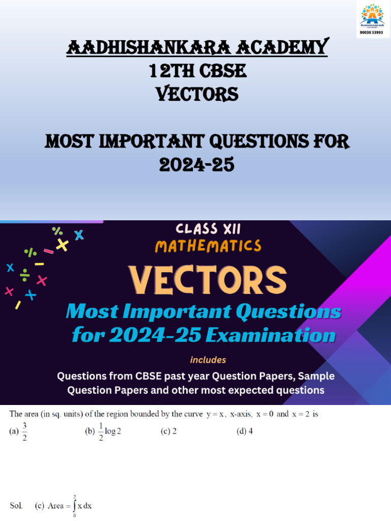 Class XII VECTORS Most Important Questions For 2023-24 ExaminatioN | PDF | Schools | Educational ...
