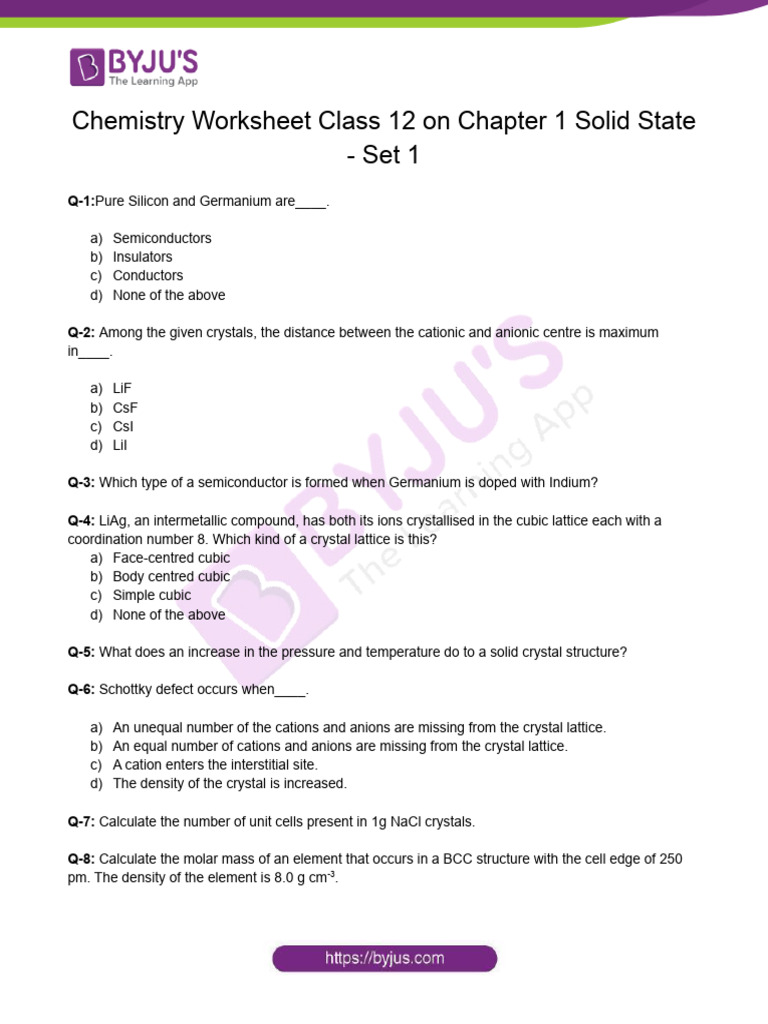 Solid State Worksheet Questions Set 1 .Docx 1 | PDF | Crystal Structure | Crystal