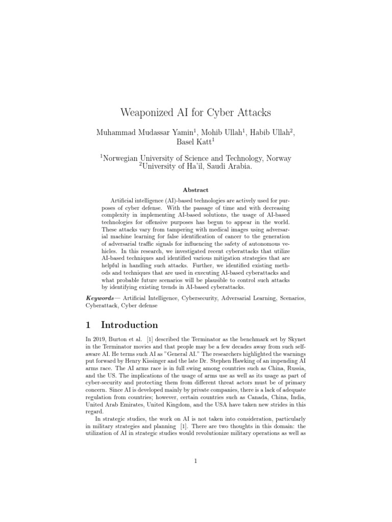 Weaponized AI For Cyber Attacks | PDF | Machine Learning | Artificial ...