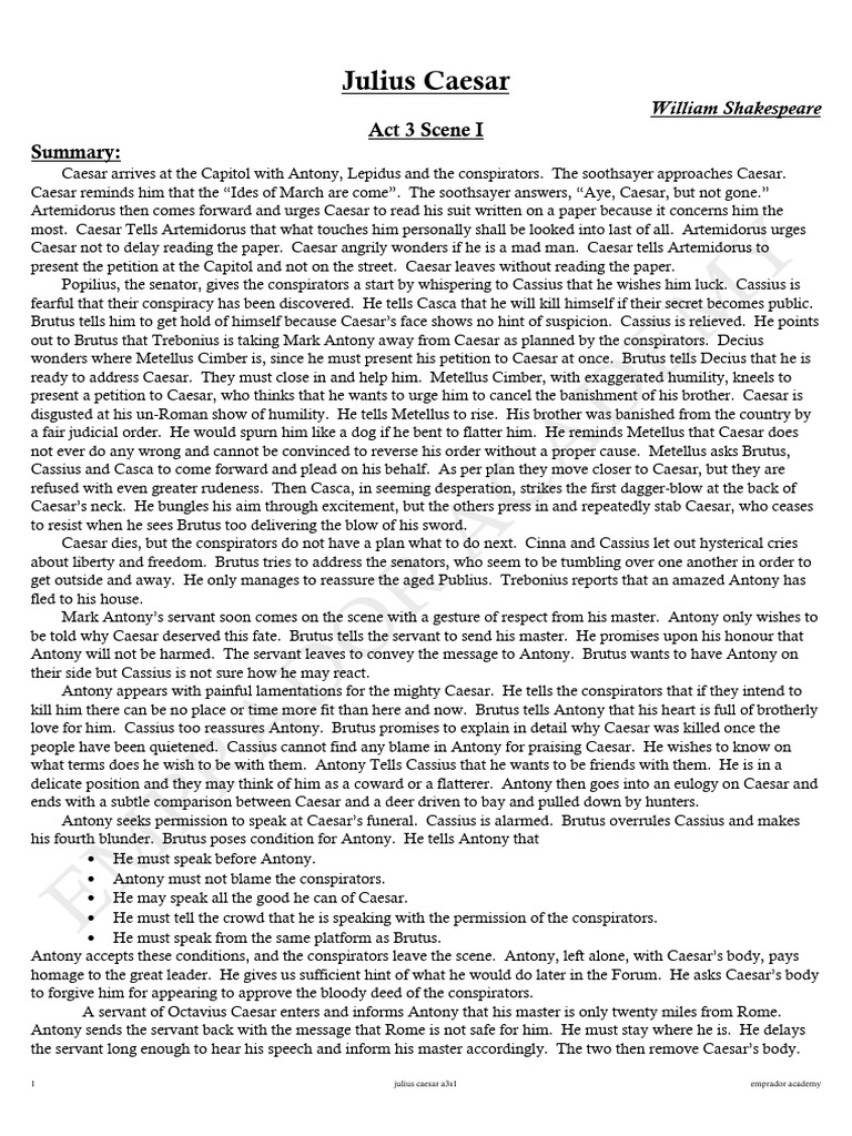 Notes Julius Caesar A3S1 | PDF | Mark Antony | Julius Caesar