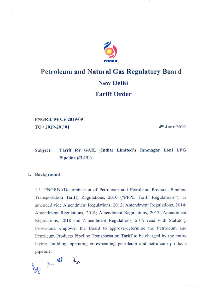 GAIL Jamnagar Loni LPG Pipeline Tariff Order | PDF