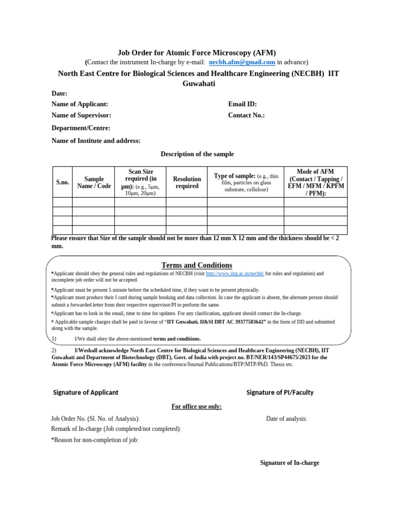 Internal_Job_Order_form_2023_AFM_Final (1) | PDF | Atomic Force ...