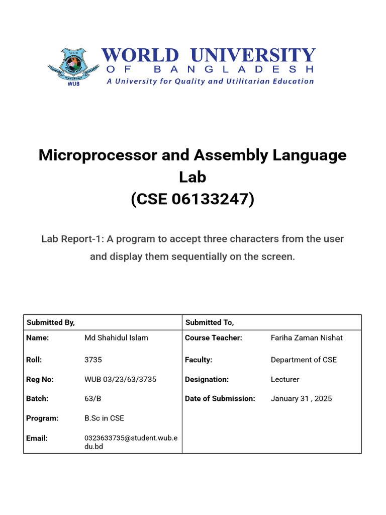 Microprocessor Lab Report-1-1 | PDF