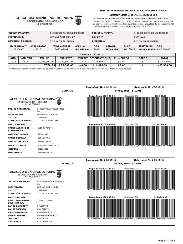 Impu 2025 Lote Paipa Saneado | PDF | Bancos | Bancario