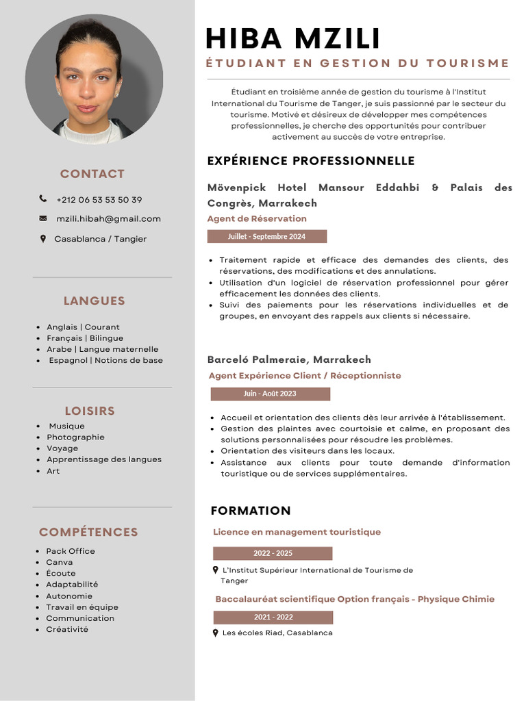 CV HIBA Mzili | PDF | Tourisme