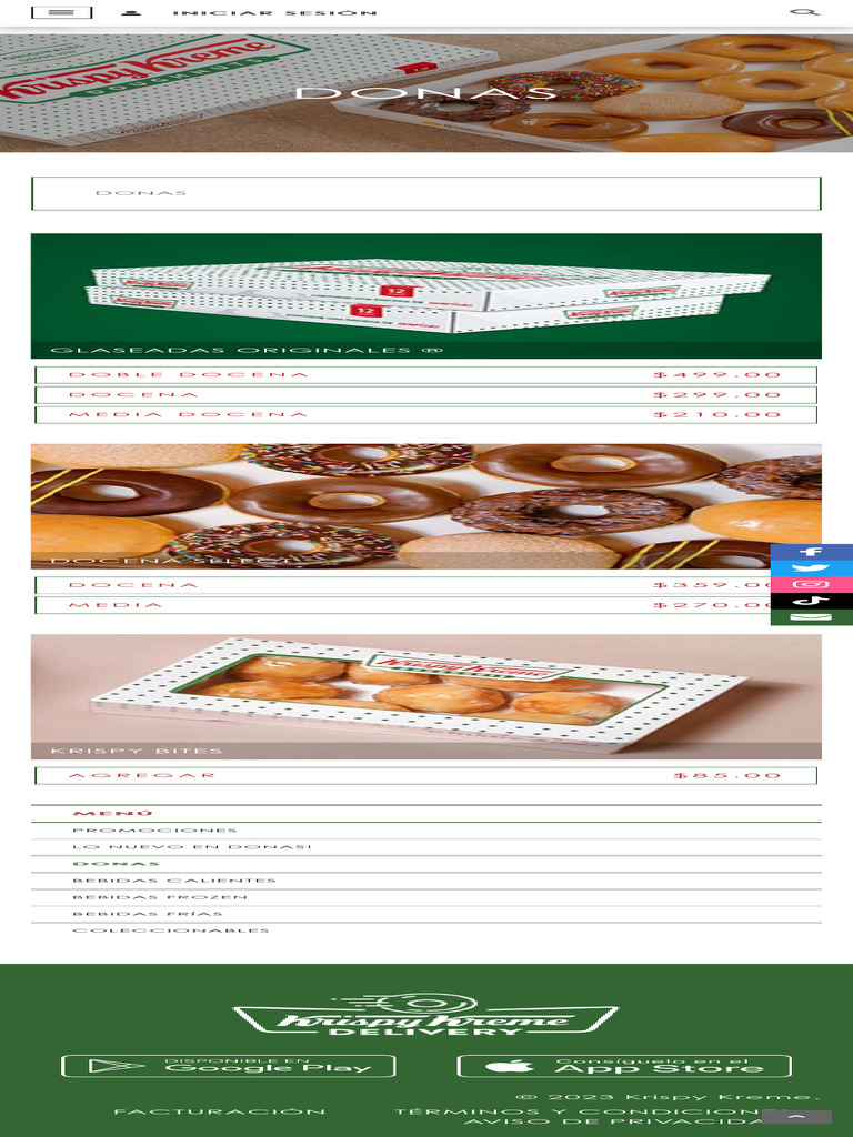 Calorías y Menú de Donas Krispy Kreme | PDF