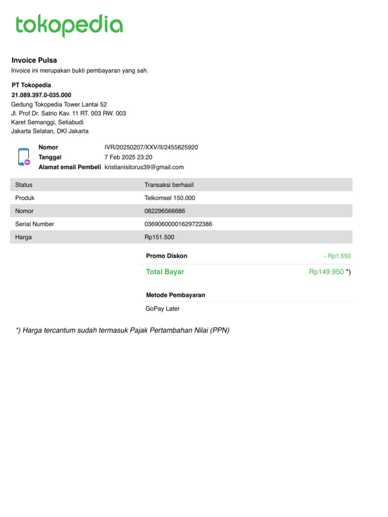 Invoice Pembayaran Pulsa Telkomsel | PDF