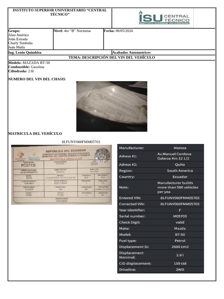 VIN MAzda BT-50 | PDF