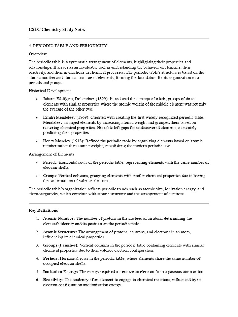 CSEC - Section A - Study Notes - 4 | PDF | Periodic Table | Magnesium