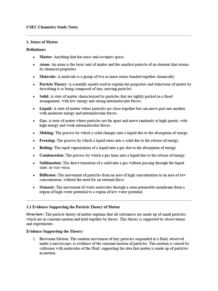 CSEC - Section A - Study Note - 1 - 3 | PDF | Atoms | Proton
