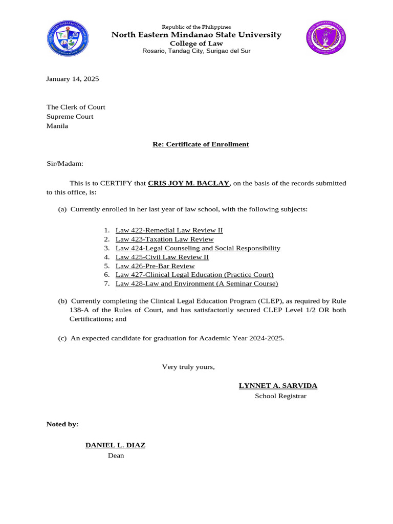 Annex A - Certificate of Enrollment - CMB | PDF
