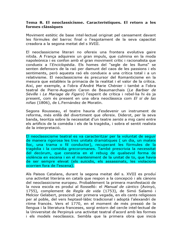 Tema 8. Neoclassicisme | PDF