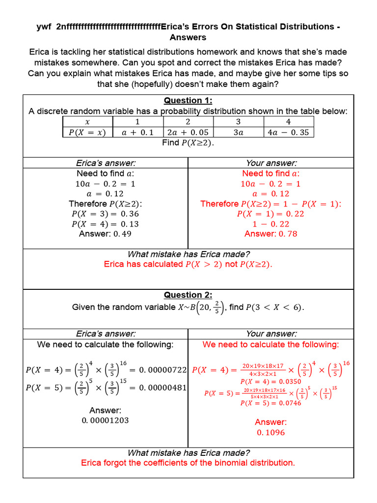 Erica's Statistical Distribution Errors | PDF | Probability Distribution | Statistical Analysis
