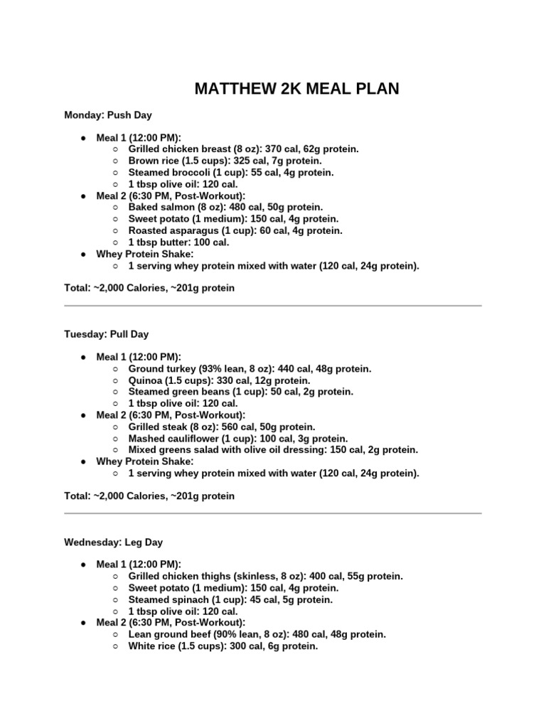 MATTHEW 2K MEAL PLAN | PDF | Roasting | Turkey Meat