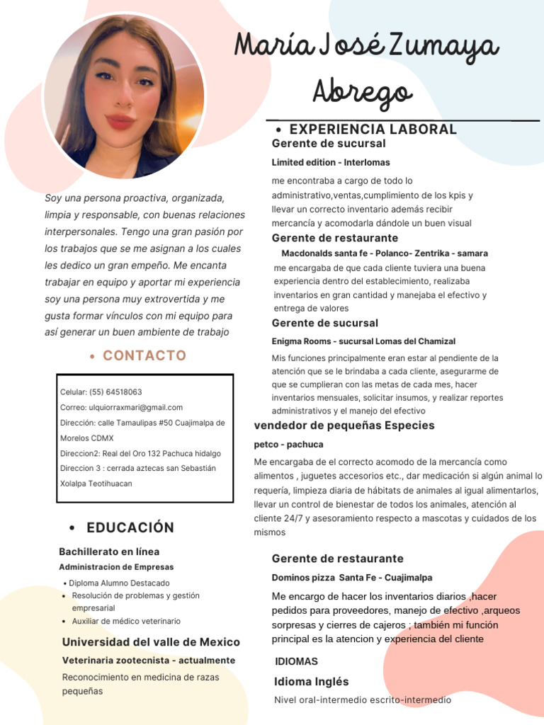 Curriculum Vitae María José Zumaya Abrego PDF | PDF