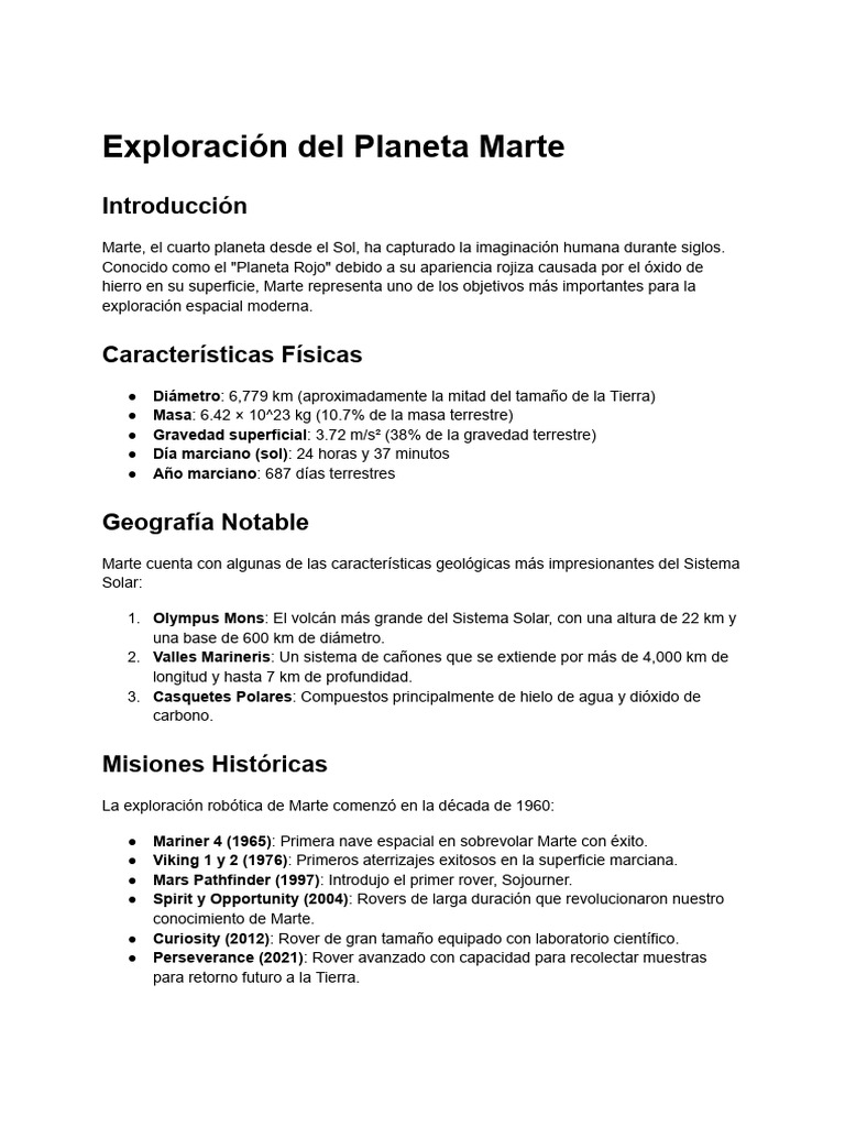 Exploración del Planeta Marte | PDF | Marte | Exploración espacial