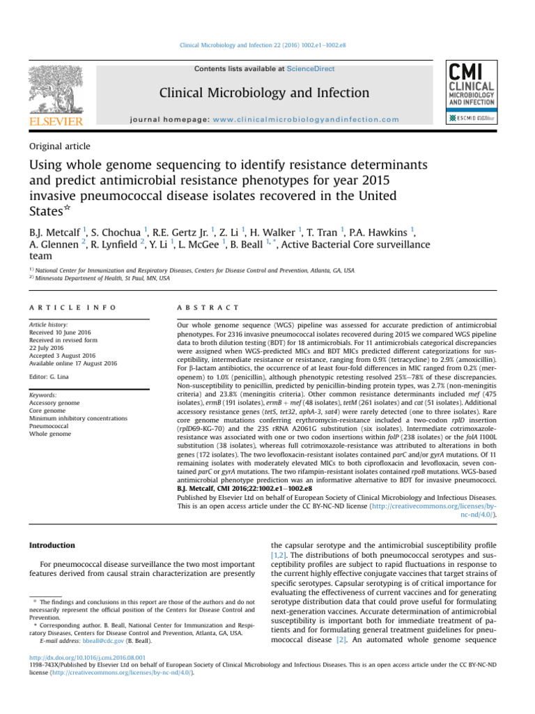 Using Whole Genome Sequencing to Identify Resistance Determinants | PDF | Antimicrobial ...